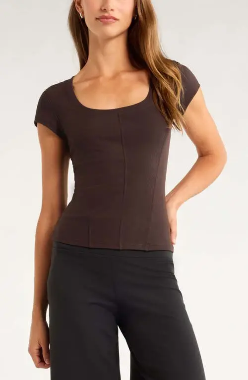 Zella Seamed Rib Top - Brown Mole