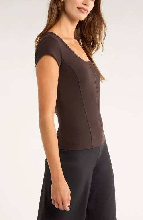 Zella Seamed Rib Top - Brown Mole