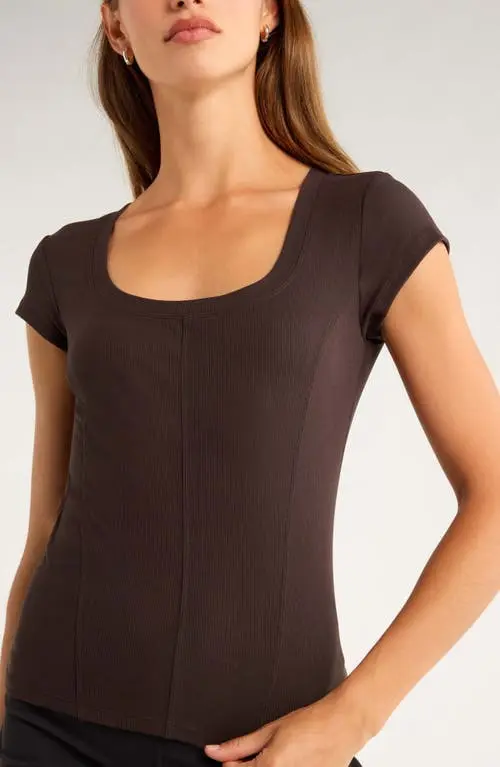 Zella Seamed Rib Top - Brown Mole