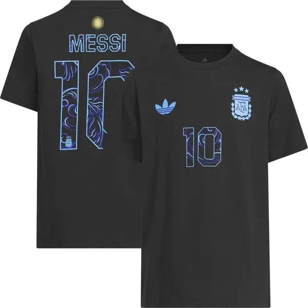 Adidas Youth Lionel Messi Argentina National Team 2026 Away Jersey Hook Name & Number T-shirt - Black