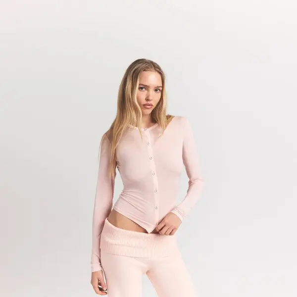 SKIMS Sheer Modal Cardigan With Covered Buttons - Primrose
