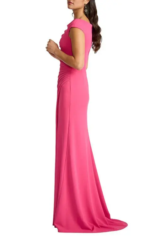 Tadashi Shoji Ruched Cap-sleeve Gown
