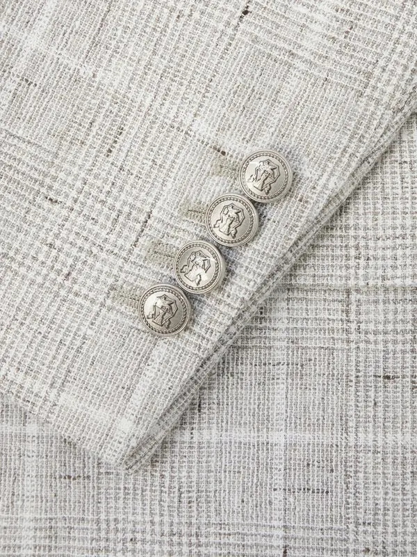 Brunello Cucinelli Double-breasted Checked Linen-blend Suit Jacket - Neutrals