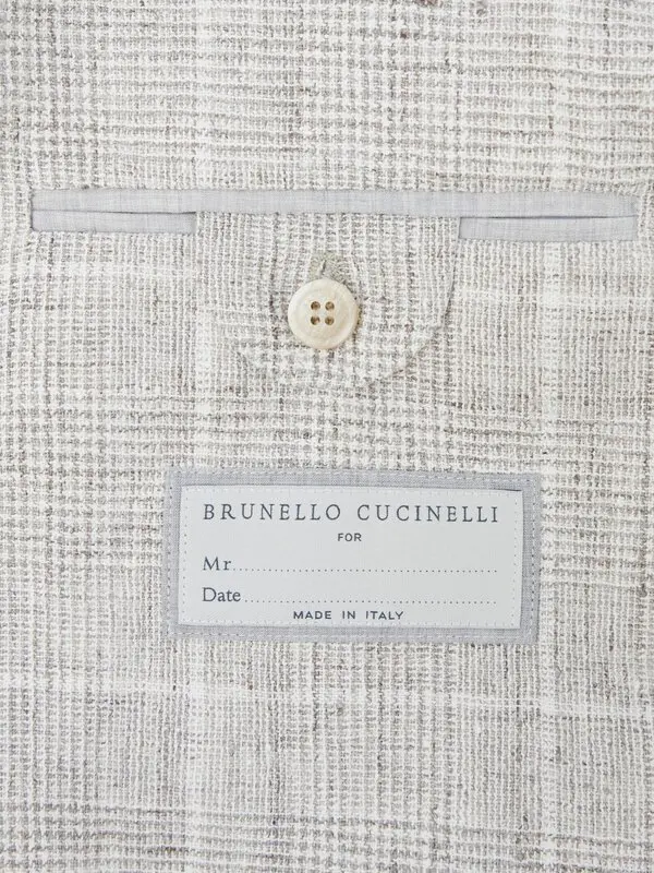 Brunello Cucinelli Double-breasted Checked Linen-blend Suit Jacket - Neutrals