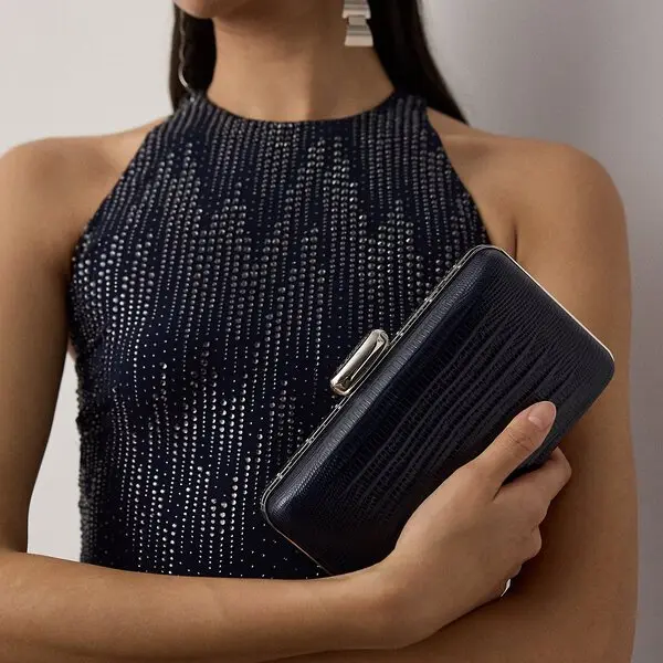 Ralph Lauren Evening Clutch In Tegu Lizard - Lux Navy