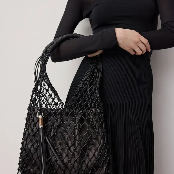 Ralph Lauren Macramé Calfskin Tote - Black