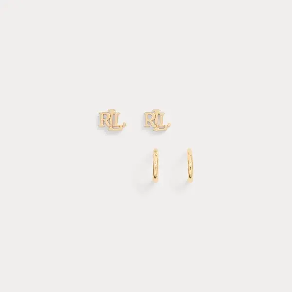 Ralph Lauren Plated Logo & Hoop Earring Set - Gold