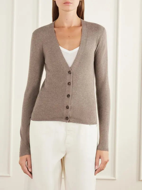 Brunello Cucinelli Metallic Ribbed-knit Cardigan - Brown