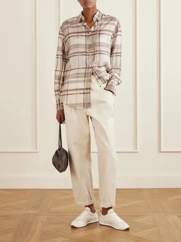 Brunello Cucinelli Checked Silk-satin Shirt