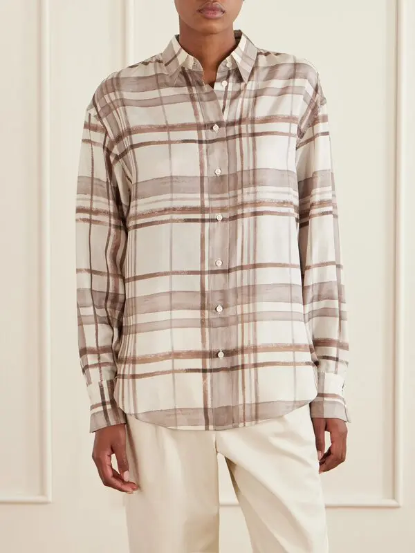 Brunello Cucinelli Checked Silk-satin Shirt