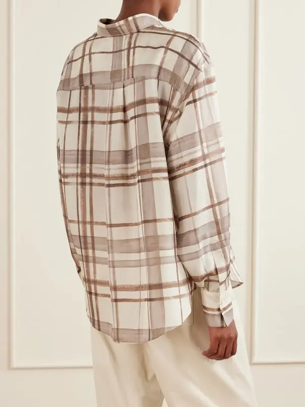 Brunello Cucinelli Checked Silk-satin Shirt