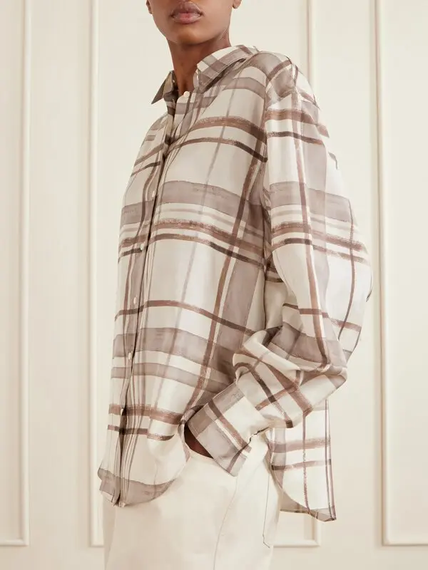 Brunello Cucinelli Checked Silk-satin Shirt