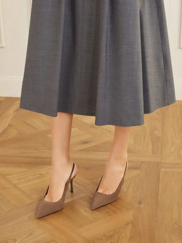 Brunello Cucinelli Suede Slingback Pumps With Monili Bead Embellishment - Brown
