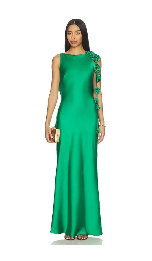 RUNAWAY THE LABEL Zurina Low Back Maxi Dress In Green - Emerald