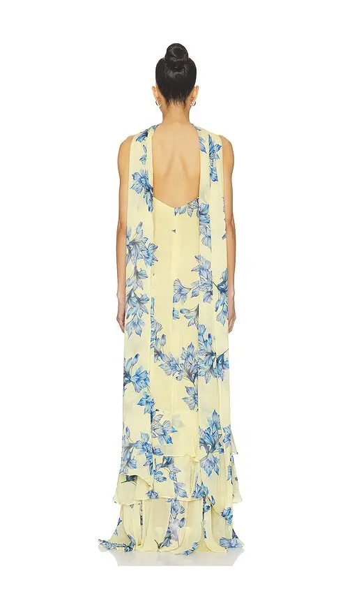 Rococo Sand Printed Maxi Dress With Sash - Yellow