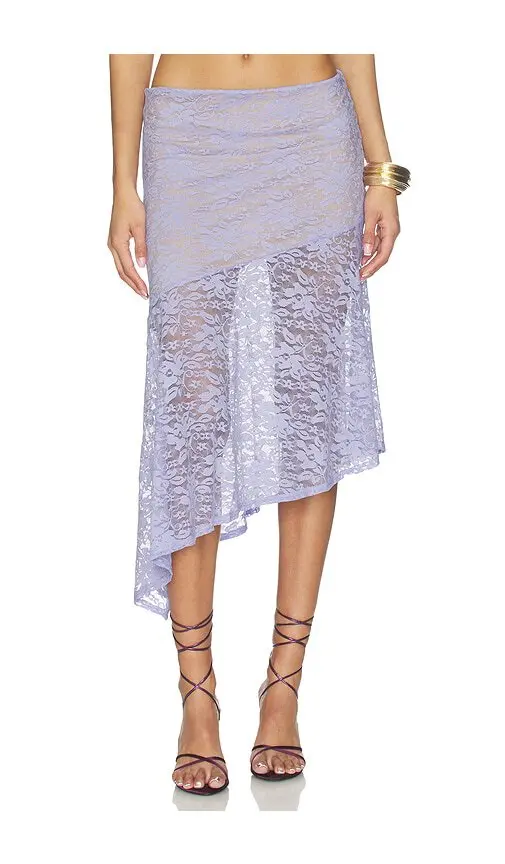 RUNAWAY THE LABEL Ava Flounce Midi Skirt In Lavender - Bluebell