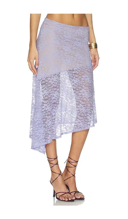 RUNAWAY THE LABEL Midi Lace Skirt With Asymmetrical Hem