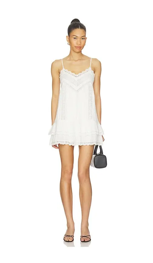 Rococo Sand Lace Trimmed Tiered Mini Dress - White