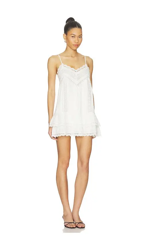 Rococo Sand Lace Trimmed Tiered Mini Dress