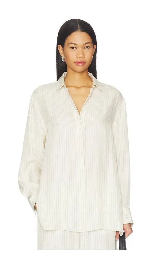 Theory Hi Low Sateen Blouse - Rice Multi