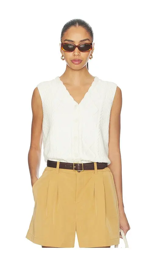 Varley Tatyana Cable Knit Vest Top In Ivory - Egret
