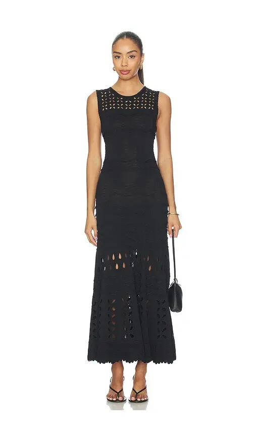Ulla Johnson Lakshmi Eyelet Knit Maxi Dress - Noir