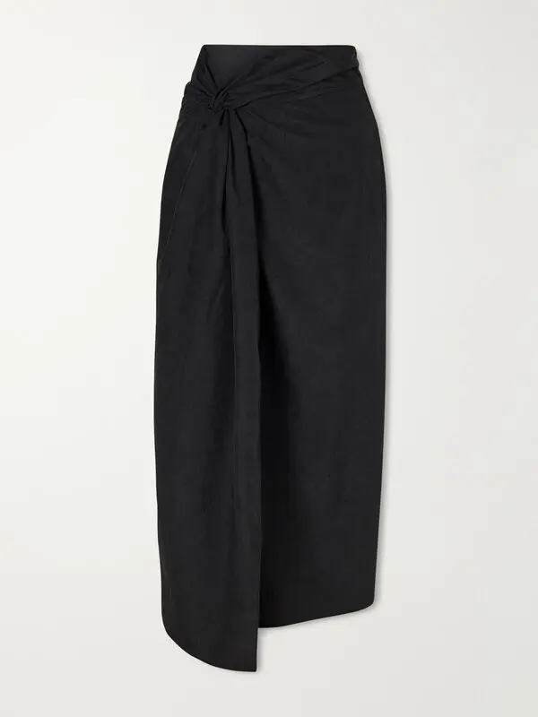 RÓHE Crinkled-satin Midi Skirt With Knot Detailing