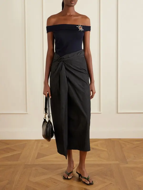 RÓHE Crinkled-satin Midi Skirt With Knot Detailing