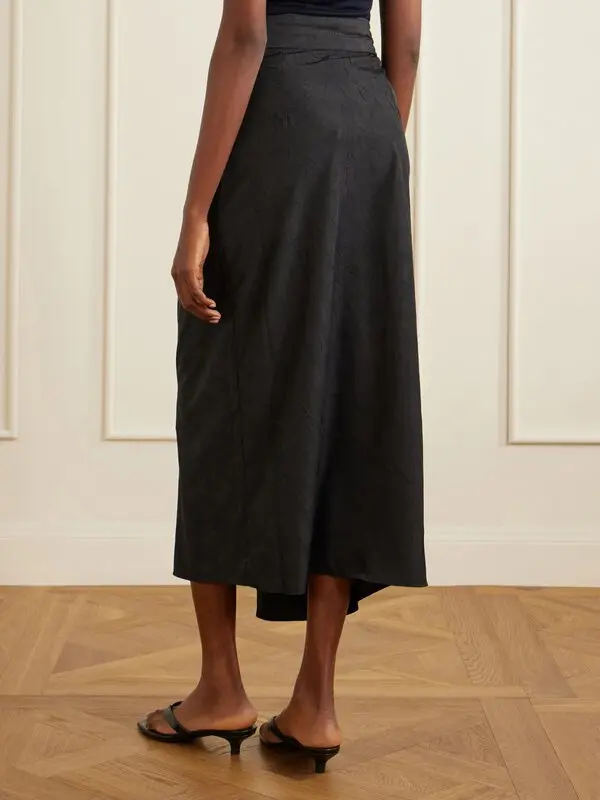 RÓHE Crinkled-satin Midi Skirt With Knot Detailing