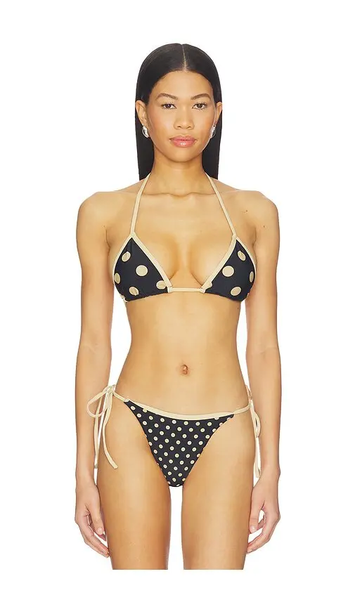 With Jéan Juni Triangle Bikini Top - Beige & Black Big Dot