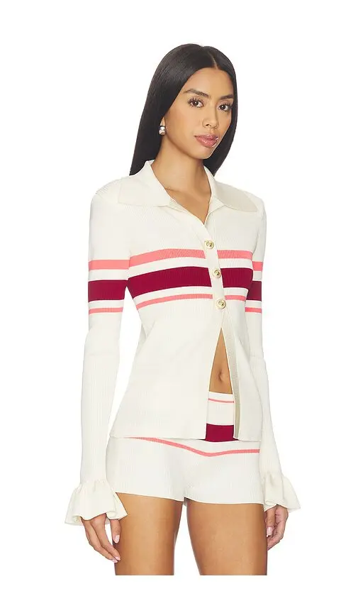 SELF-PORTRAIT Stripe Viscose Knit Button Top