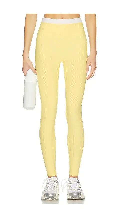 Year Of Ours Ribbed Layered Legging In Yellow,white - Popcorn White