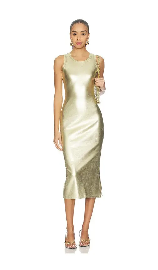 NEVER FULLY DRESSED Metallic Ribbed Midi Dress