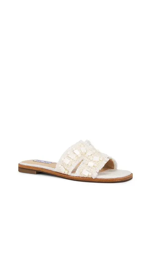 Steve Madden Hadyn Raffia Embellished Square Toe Slide Sandals - Bone Raffia