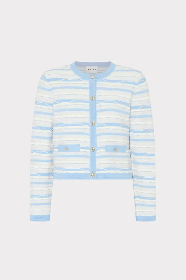 MILLY Skye Stripe Long Sleeve Cardigan - Blue