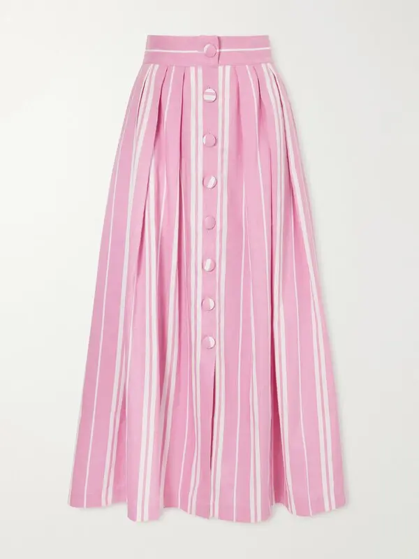 DESTREE Irving Striped Cotton And Linen-blend Maxi Skirt - Pink