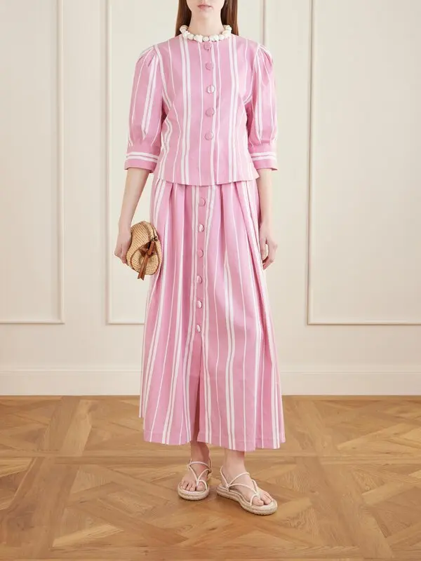 DESTREE Irving Striped Cotton And Linen-blend Maxi Skirt - Pink