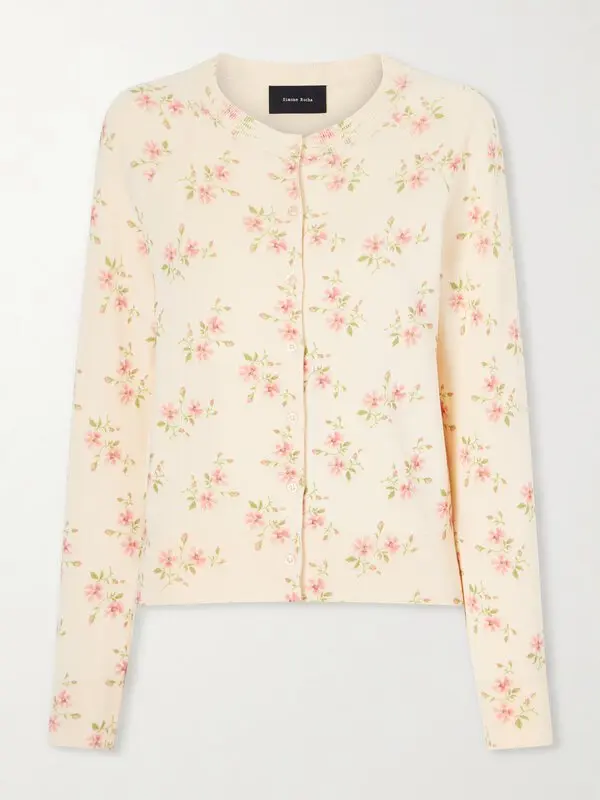 Simone Rocha Floral-print Knitted Cardigan