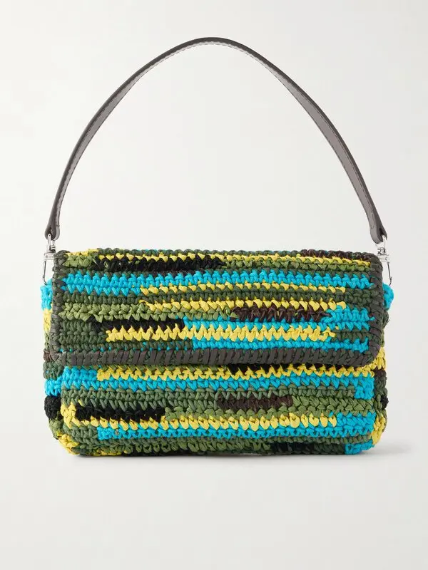 Staud Timmy Leather-trimmed Crocheted Shoulder Bag
