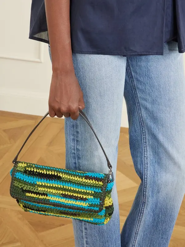 Staud Timmy Leather-trimmed Crocheted Shoulder Bag