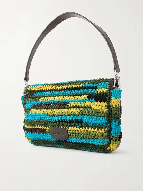 Staud Timmy Leather-trimmed Crocheted Shoulder Bag