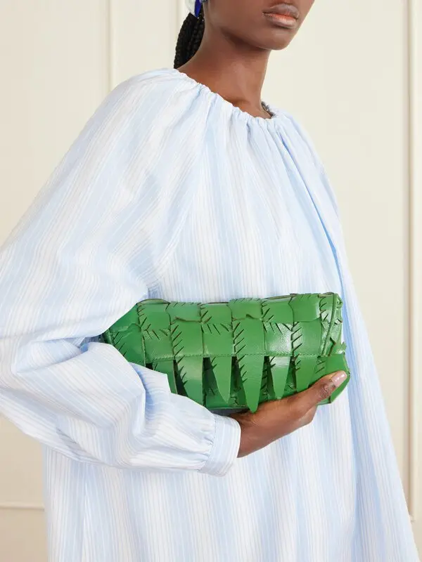 Staud Leaf Woven Leather Clutch