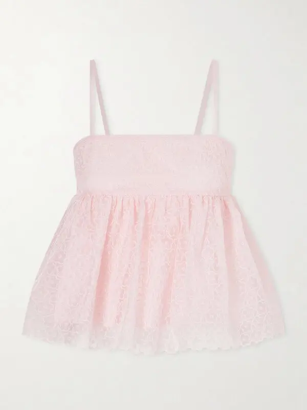 Cecilie Bahnsen Embroidered Cotton-blend Top - Pink