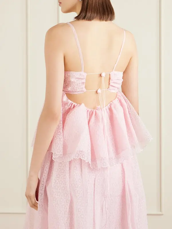 Cecilie Bahnsen Embroidered Cotton-blend Top - Pink
