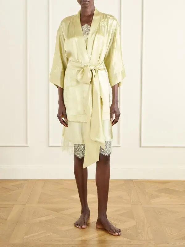 Carine Gilson Belted Embroidered Silk-satin Kimono