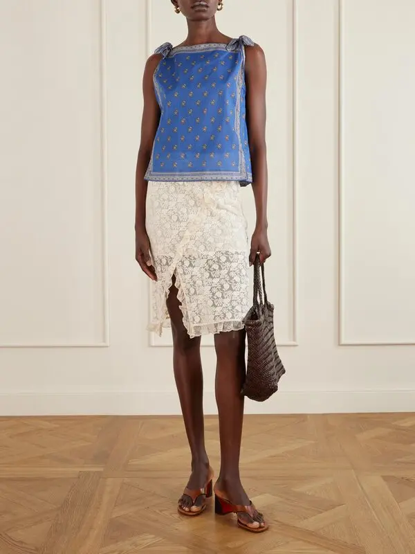 DÔEN Amalia Floral-print Cotton-voile Top - Blue