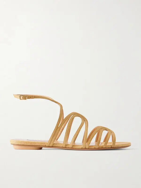 AQUAZZURA Serenade Raffia Flat Sandals - Neutrals