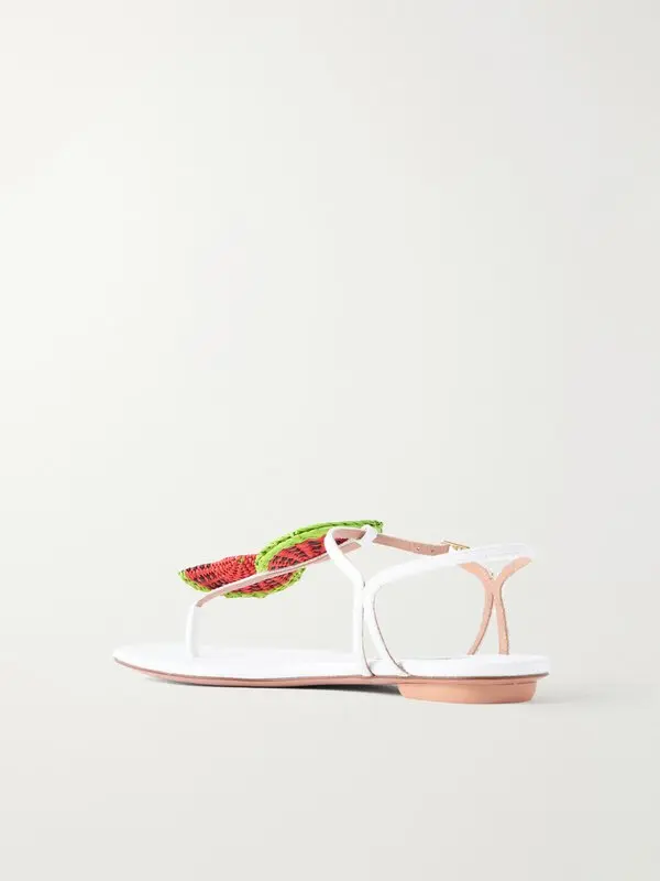 AQUAZZURA Embellished Raffia Thong Sandals - White