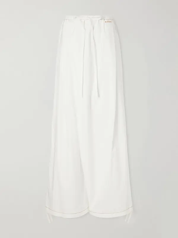 Marni Pleated Cotton-poplin Wide-leg Pants - White