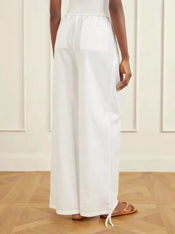 Marni Pleated Cotton-poplin Wide-leg Pants - White